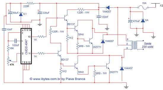 Circuito Eletrônico de Inversor de 12 Volts Contínuos Para 220 Volts CA